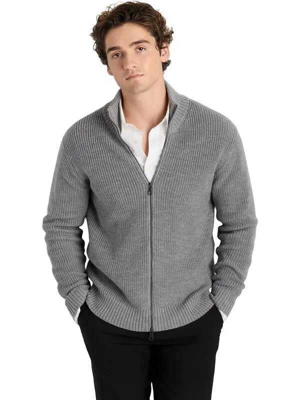 Quince Australian Merino Wool Full Zip Sweater - Heather Grey