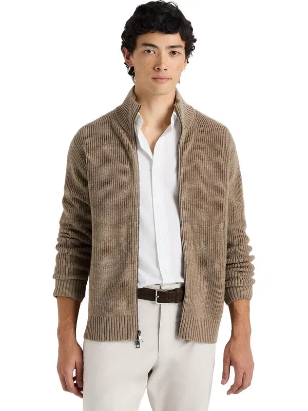 Quince Australian Merino Wool Full Zip Sweater - Malted Toffee