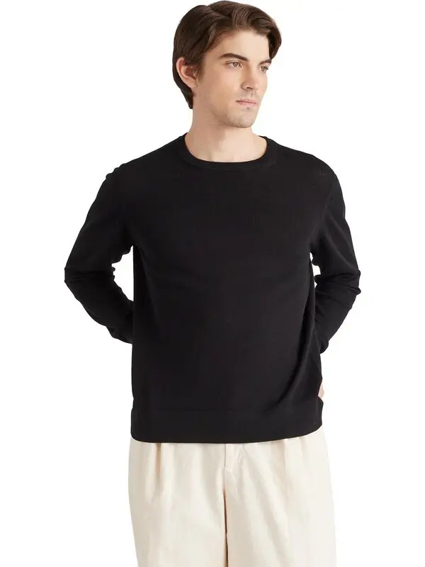Quince Silk Pique Crewneck Sweater - Black