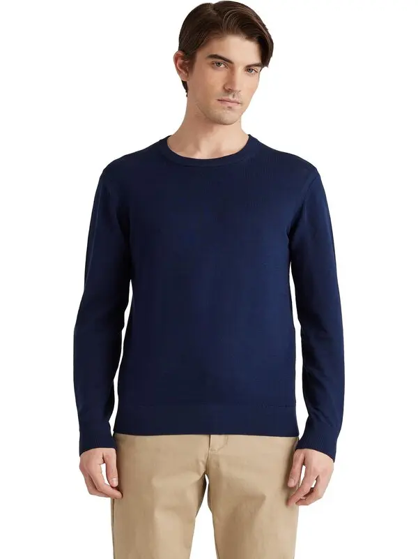 Quince Silk Pique Crewneck Sweater - Navy