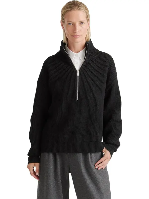 Quince Australian Merino Wool Half Zip Sweater - Black