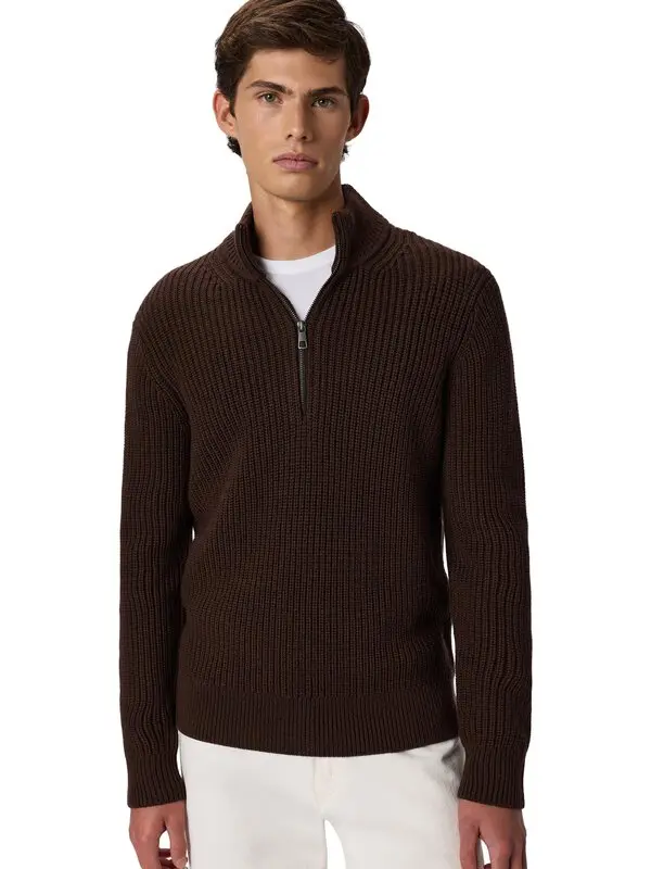 Quince Australian Merino Wool Half Zip Sweater - Coffee Bean Brown