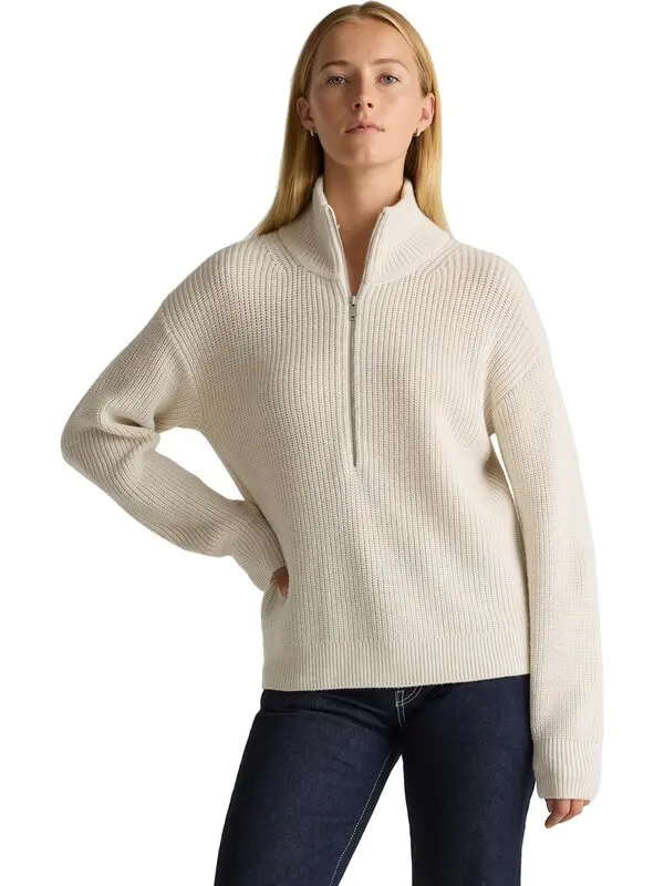 Quince Australian Merino Wool Half Zip Sweater - Heather Bone