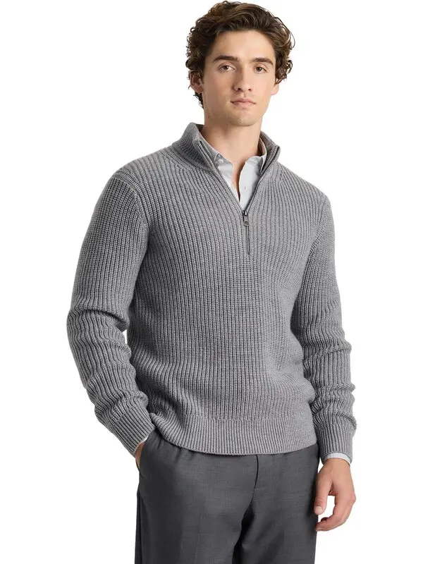 Quince Australian Merino Wool Half Zip Sweater - Heather Grey