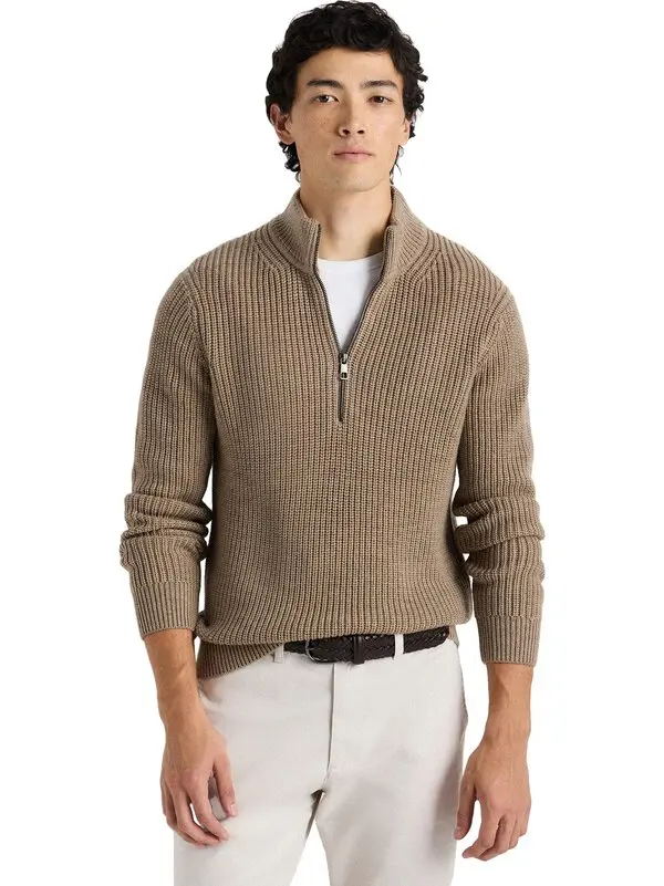 Quince Australian Merino Wool Half Zip Sweater - Malted Toffee