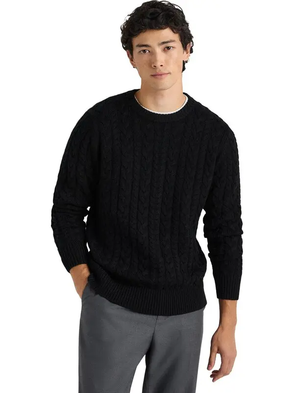Quince Australian Merino Wool Cable Crewneck Sweater - Black