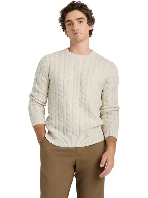Quince Australian Merino Wool Cable Crewneck Sweater - Heather Bone