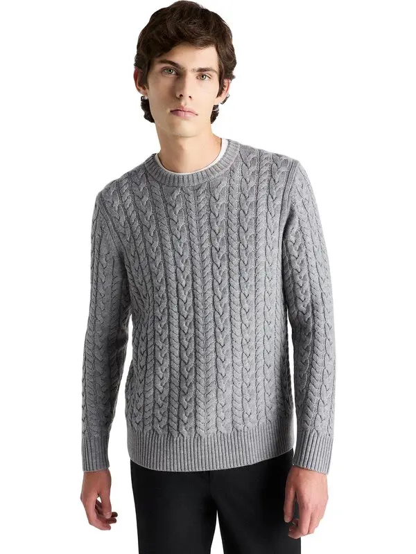 Quince Australian Merino Wool Cable Crewneck Sweater - Heather Grey