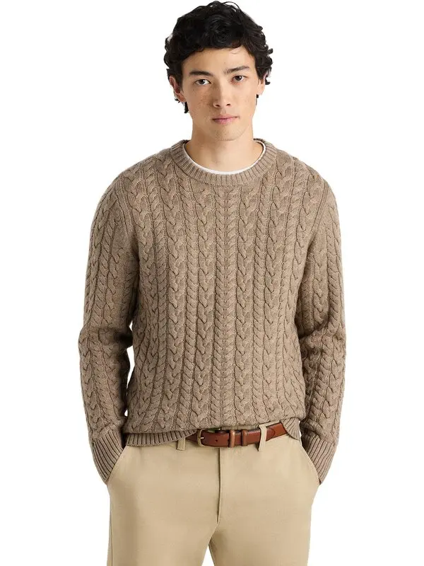 Quince Australian Merino Wool Cable Crewneck Sweater - Malted Toffee
