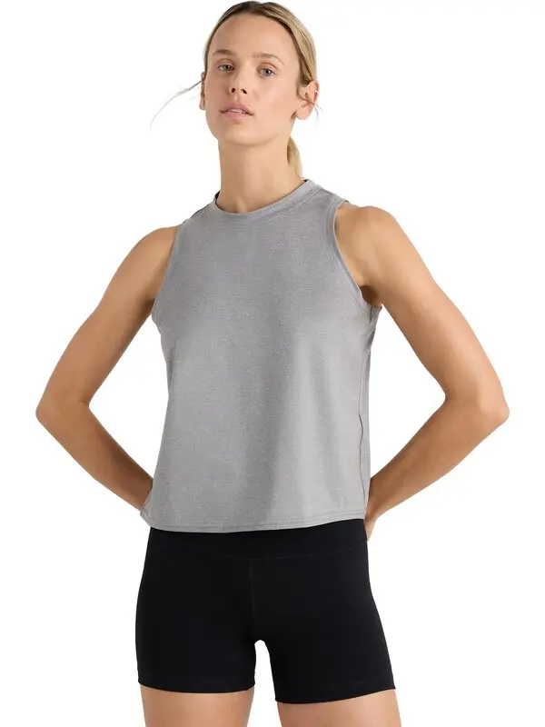 Quince Flowknit Breeze High-neck Tank Top - Heather Grey