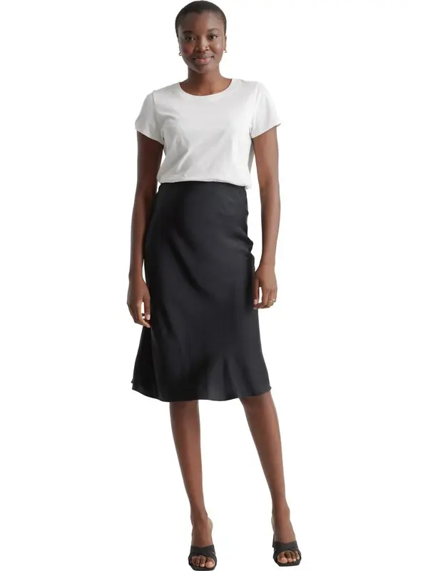 Quince Washable Silk Midi Skirt - Black