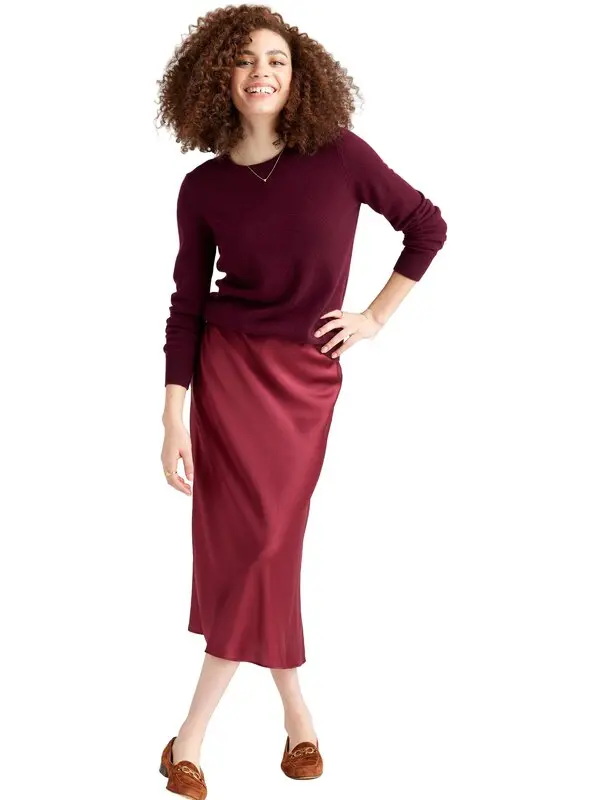 Quince Silk Midi Skirt - Burgundy