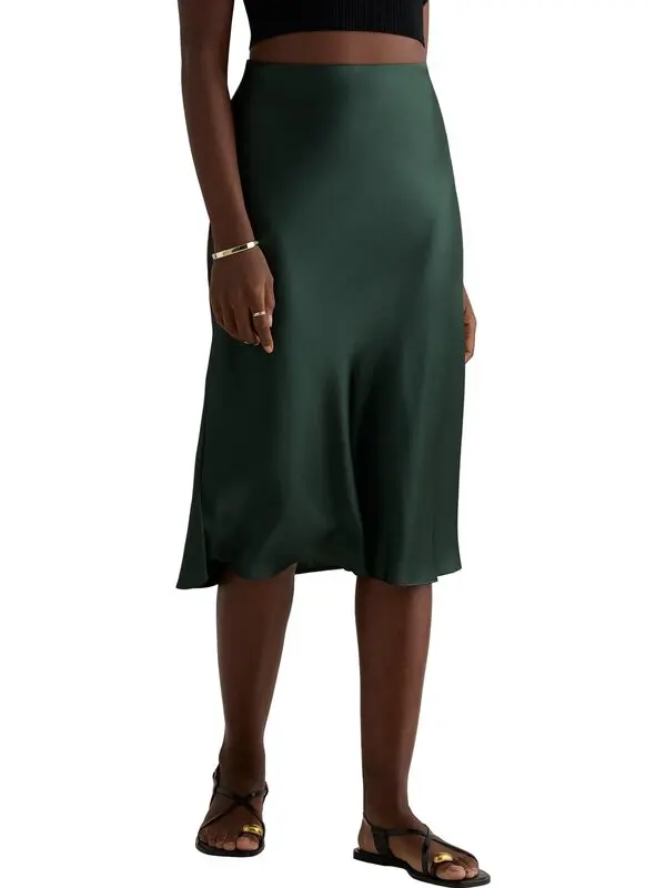 Quince Silk Midi Skirt - Forest Green