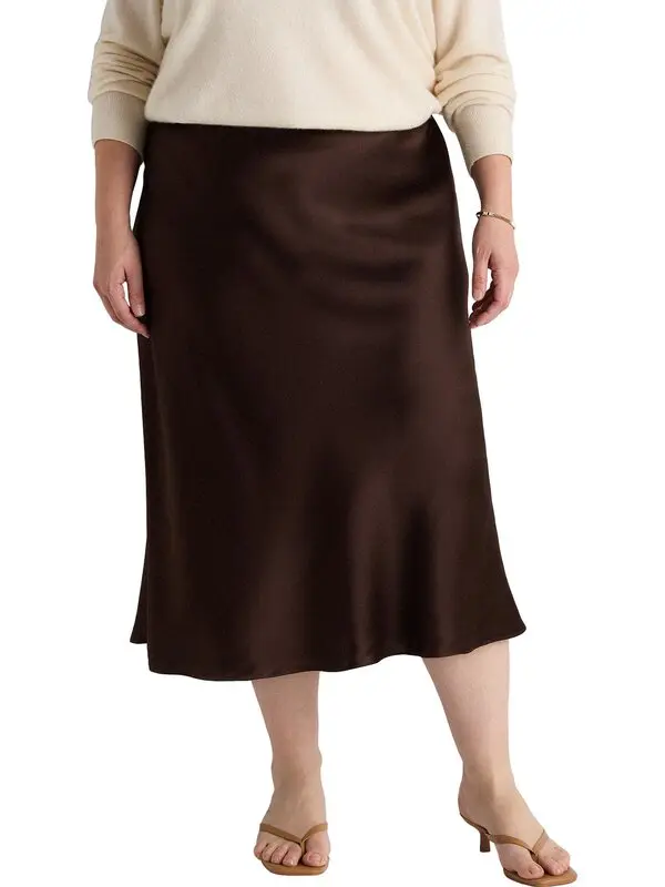 Quince Silk Midi Skirt - Hot Fudge