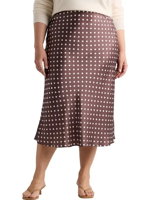 Quince 100% Washable Silk Midi Skirt - Mocha Midi Dot