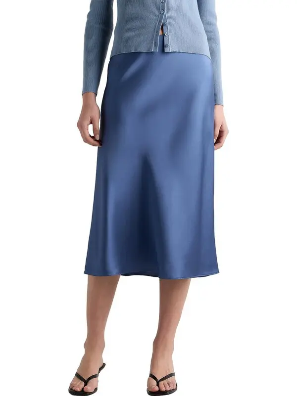 Quince 100% Washable Silk Midi Skirt - Moonstone Blue