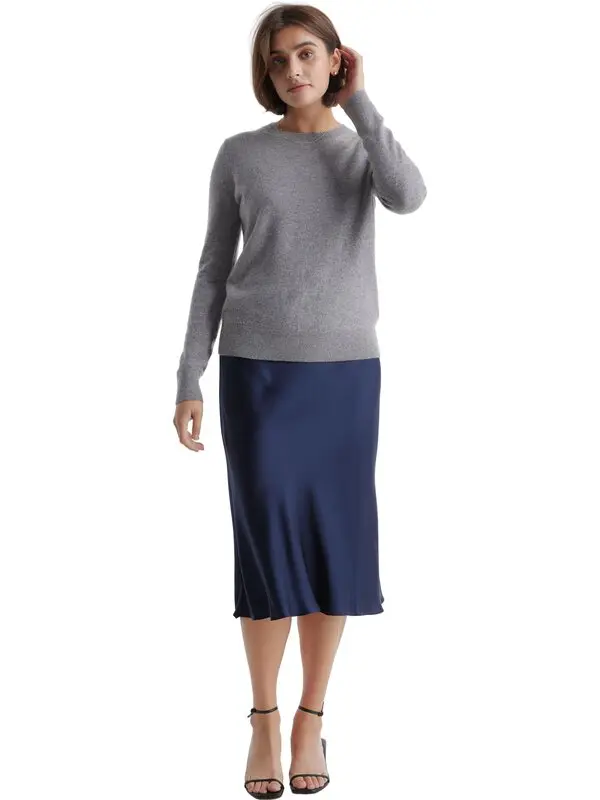 Quince Washable Silk Midi Skirt - Navy