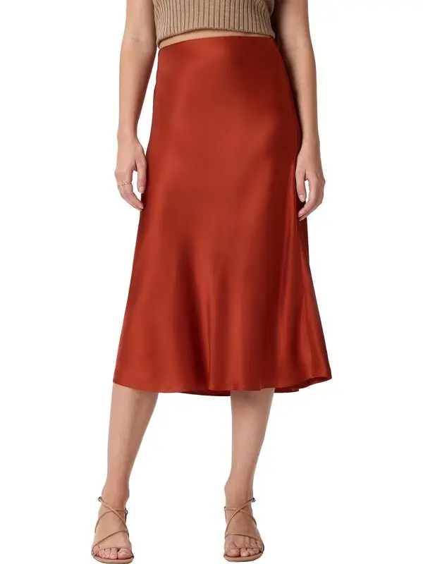Quince Silk Midi Skirt - Paprika Red