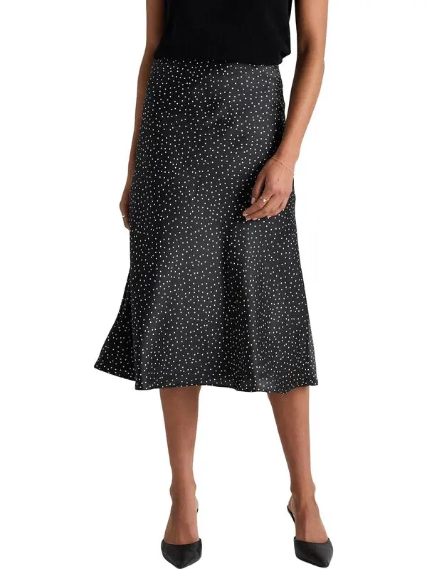 Quince Silk Midi Skirt - Tiny Dot Black/ White