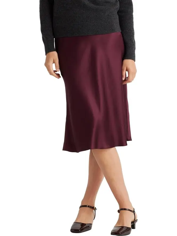 Quince Silk Midi Skirt - Wine Tasting Red