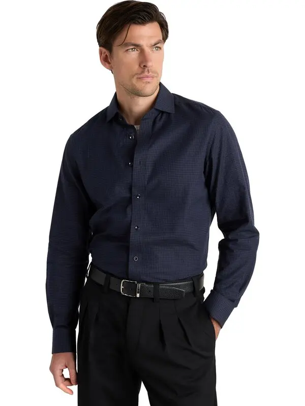 Quince Cashmere Dress Shirt - Black/navy Minigrid