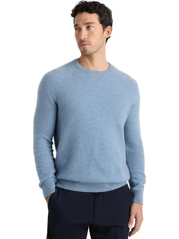 Quince Mongolian Cashmere Waffle Knit Sweatshirt - Faded Denim
