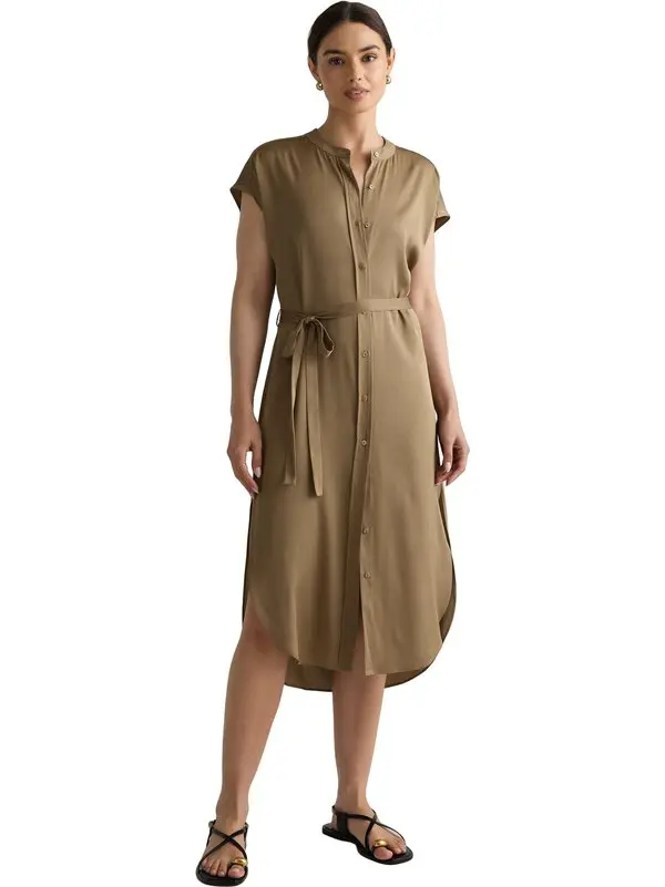 Quince Washable Stretch Silk Midi Shirt Dress - Dogwood