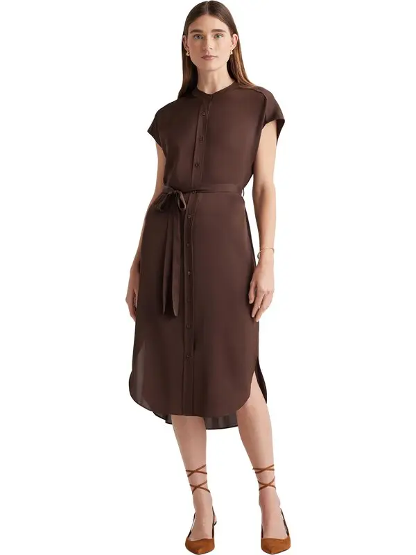 Quince Washable Stretch Silk Midi Shirt Dress - Hot Fudge