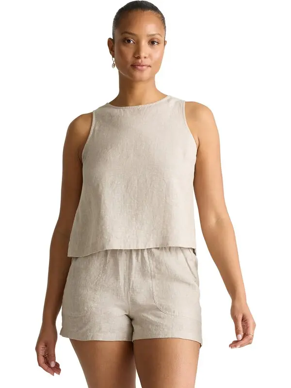 Quince 100% European Linen Cropped Tank Top - Flax