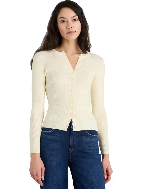 Quince Cotton Cashmere Fitted Ribbed Cardigan Sweater - Pale Custard Yellow