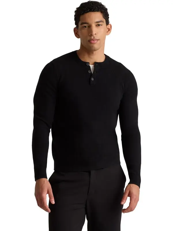 Quince Cashmere Henley Sweater - Black