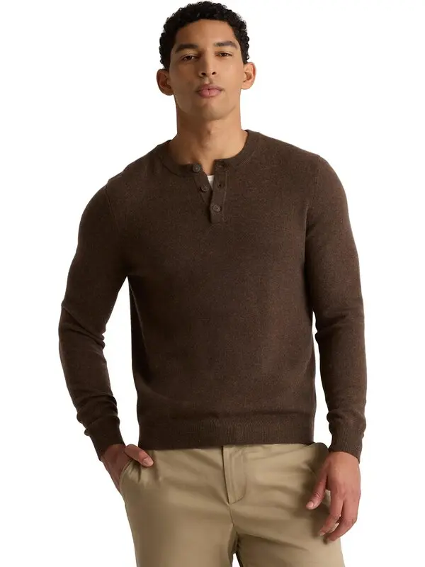 Quince Mongolian Cashmere Henley Sweater - Brown