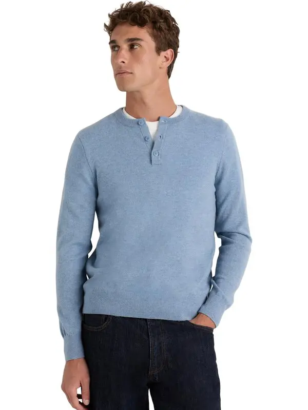 Quince Cashmere Henley Sweater - Faded Denim