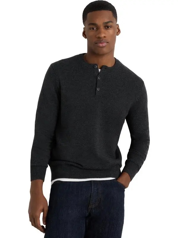 Quince Mongolian Cashmere Henley Sweater - Heather Charcoal