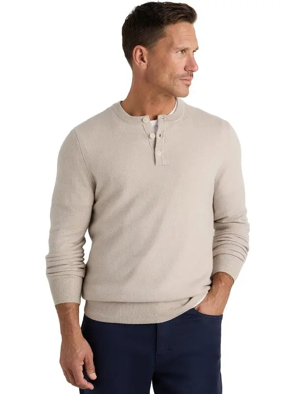 Quince Mongolian Cashmere Henley Sweater - Heather Cloud Beige