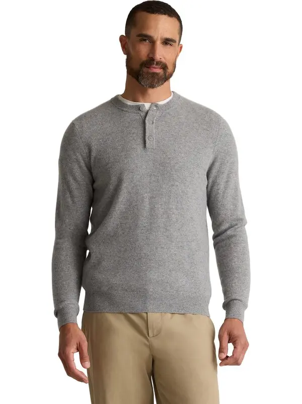 Quince Mongolian Cashmere Henley Sweater - Heather Grey