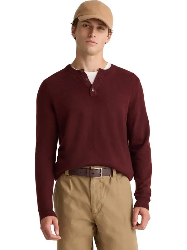 Quince Cashmere Henley Sweater - Rich Burgundy