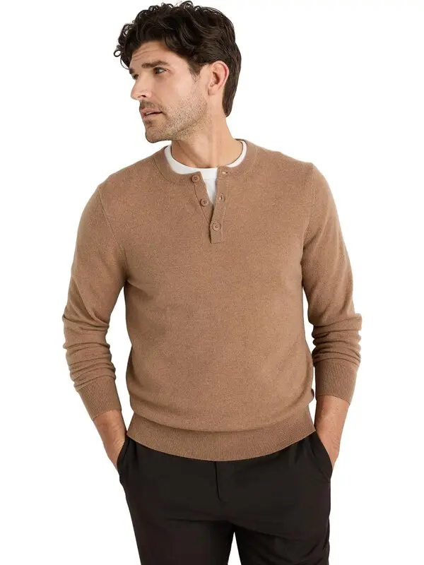Quince Mongolian Cashmere Henley Sweater - Teak