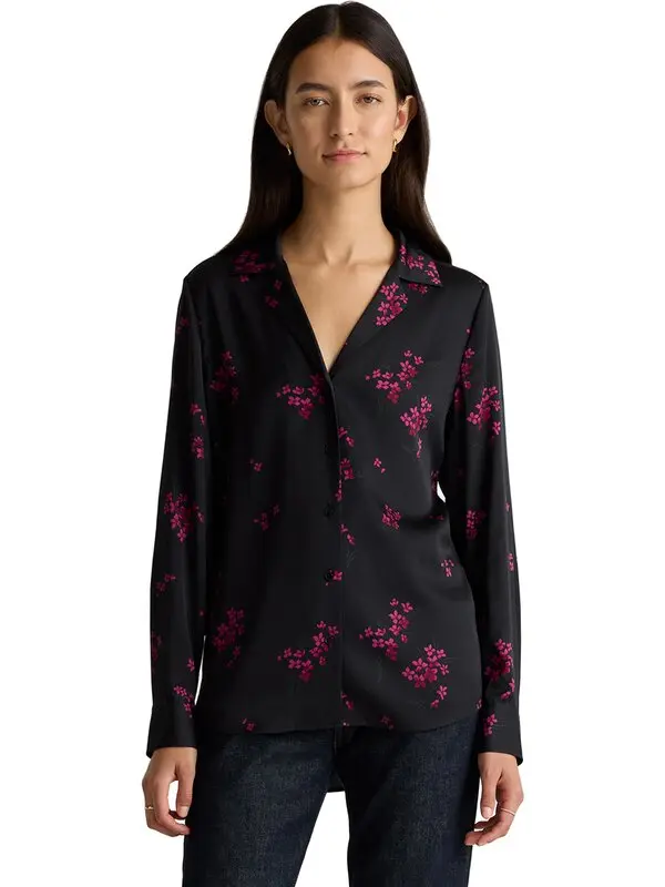 Quince Washable Stretch Silk Notch Collar Blouse - Garnet Garden