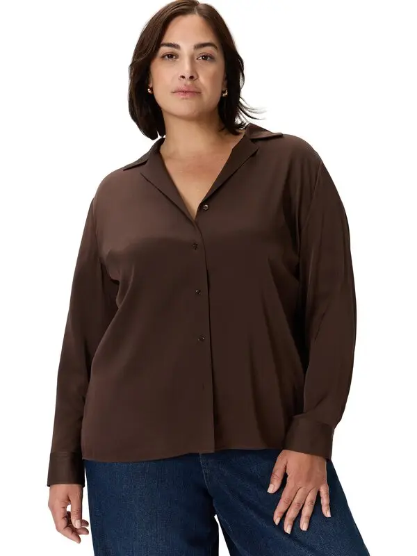 Quince Washable Stretch Silk Notch Collar Blouse - Hot Fudge