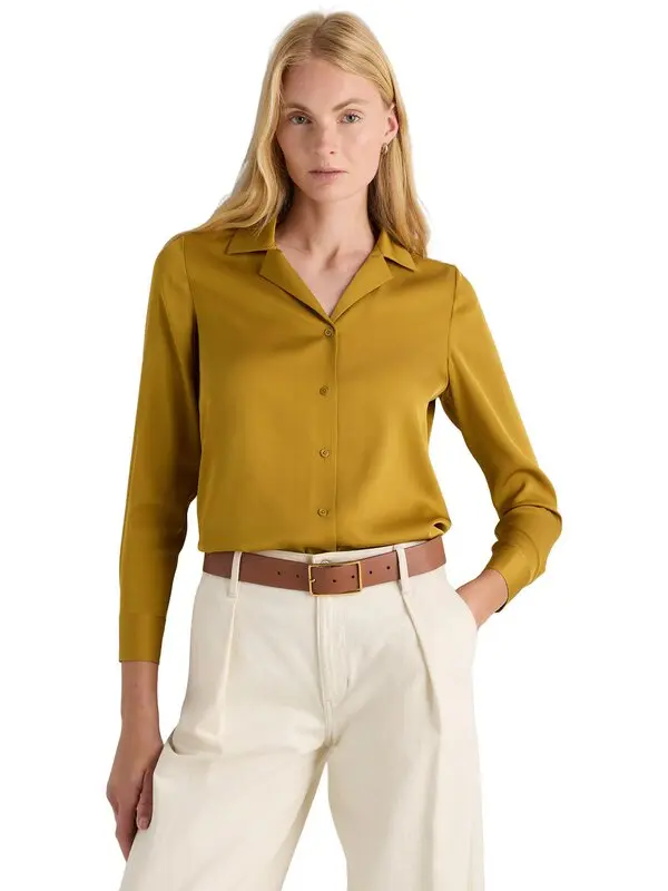 Quince Washable Stretch Silk Notch Collar Blouse - Mineral Yellow