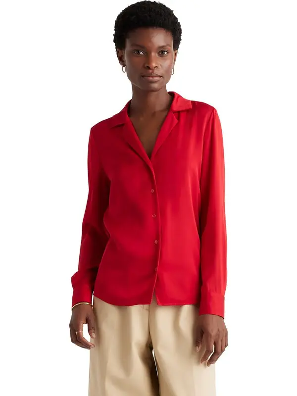 Quince Washable Stretch Silk Notch Collar Blouse - Salsa