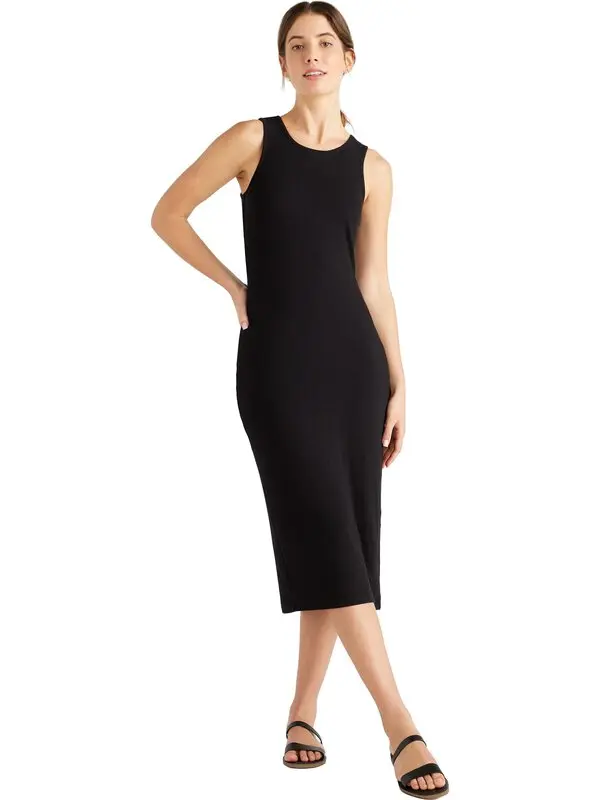 Quince Rib Knit Midi Dress - Black