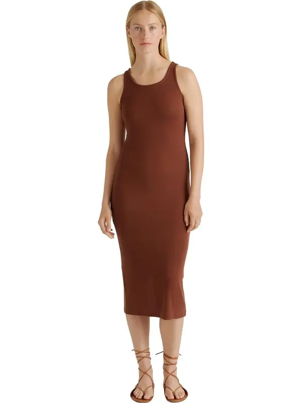 Quince Rib Knit Midi Dress - Brown