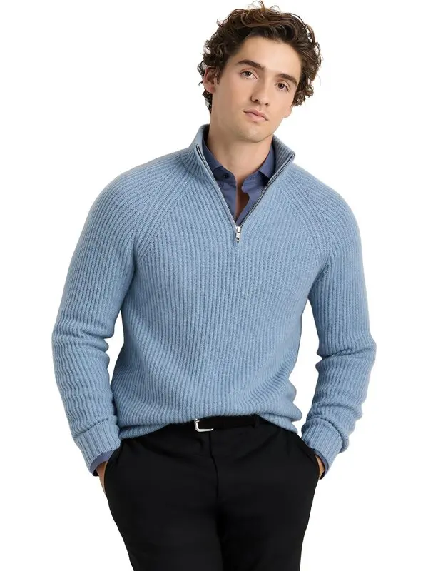 Quince Fisherman Quarter Zip Sweater - Faded Denim