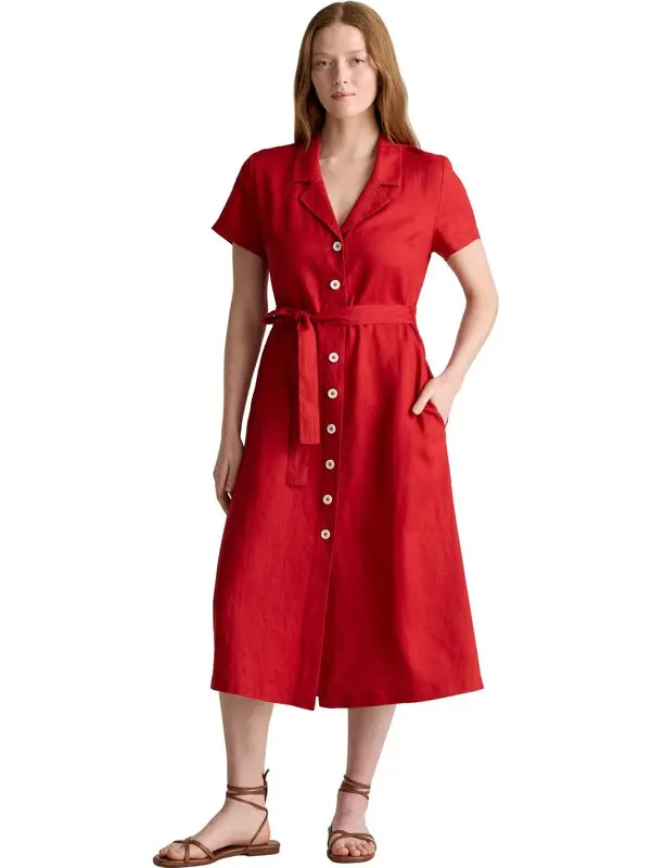 Quince Linen Button-front Midi Dress - Chile