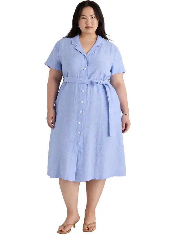 Quince 100% European Linen Button-front Midi Dress - French Blue