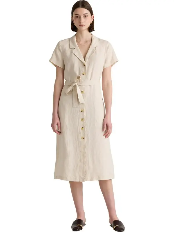 Quince Linen Short Sleeve Midi Dress - Sand