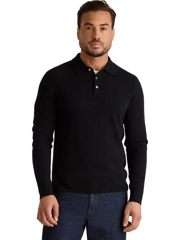 Quince Mongolian Cashmere Polo Sweater - Black