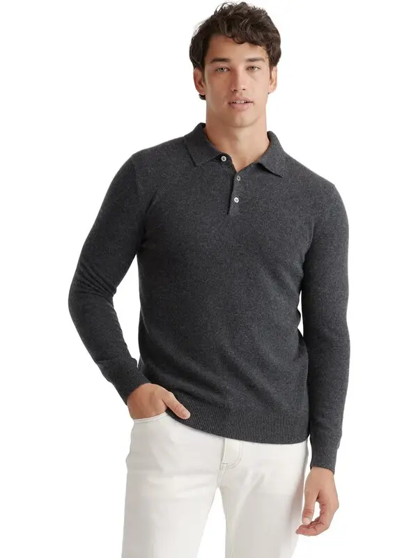 Quince Mongolian Cashmere Polo Sweater - Charcoal